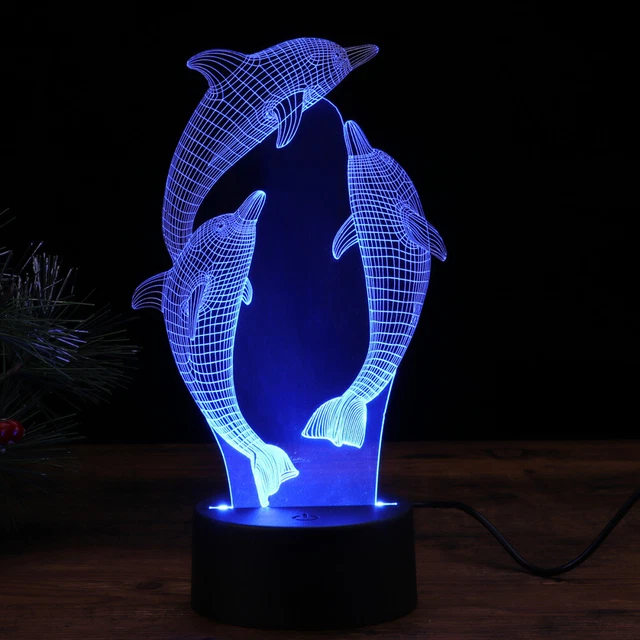 3D COLORFUL DOLPHIN Base Touch Electronic Desk Lamp Touch Night Lamp No ...