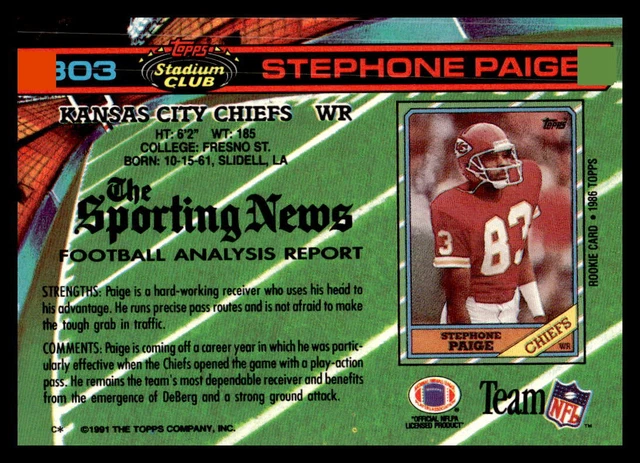 1991 STADIUM CLUB #303 Stephone Paige Kansas City Chiefs EUR 1,67 ...