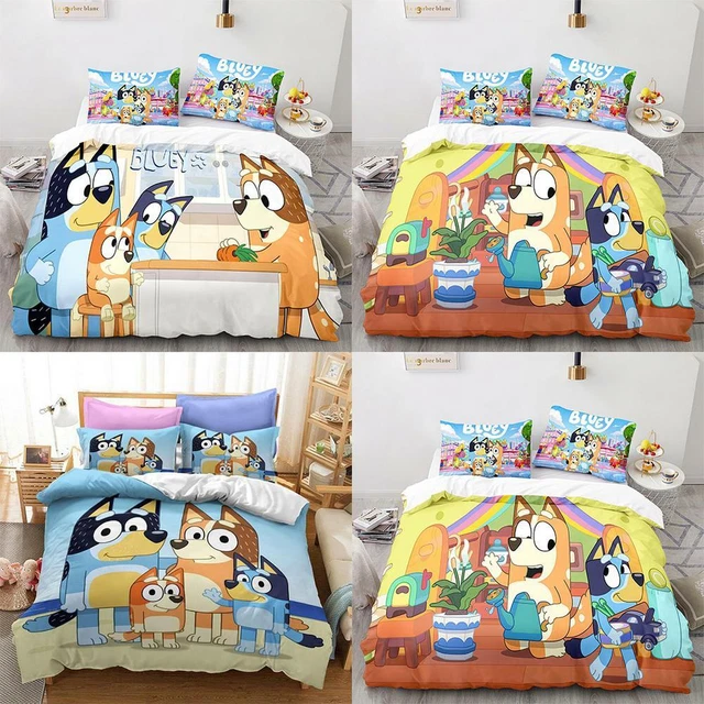 CARTOON BLUEY FAMILY Dogs Print Quilt Duvet Cover Set Bedspread Queen ...