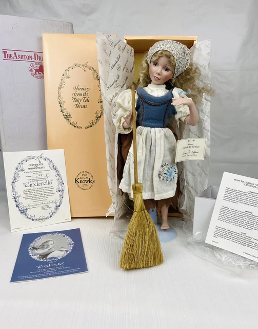 VINTAGE ASHTON-DRAKE PORCELAIN Doll CINDERELLA w/ Broom & Bluebird NOS ...