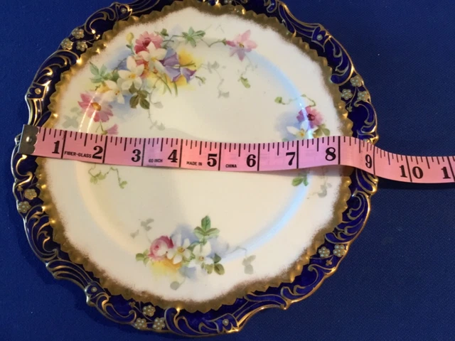 VINTAGE PLATE. BLUE and Gold Border with Flowers. £6.96 - PicClick UK