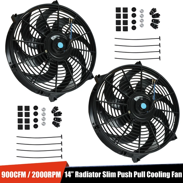 2PCS 14& UNIVERSAL Slim Fan Push Pull Electric Radiator Cooling 12V ...