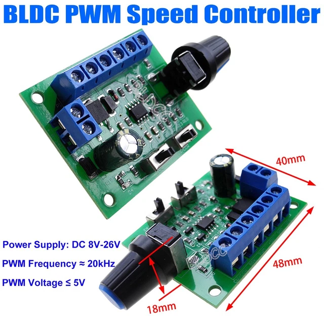 BRUSHLESS DC MOTOR 8V-26V BLDC PWM Speed Controller 20kHz Adjustable ...