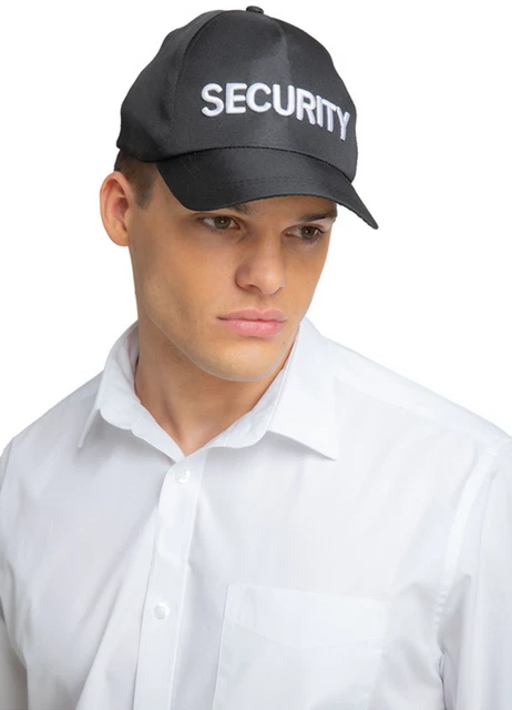 SECURITY BASEBALL CAP Adults Bouncer Doorman Fancy Dress Prop Black Hat ...