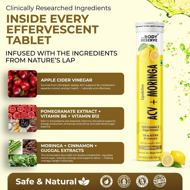 THE BODY RESERVE ACV Moringa | Lemon Flavor - 20 Tablets £18.36 ...