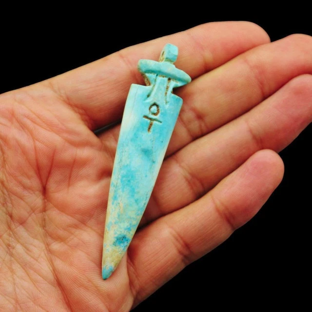 ANTIQUE ANCIENT EGYPTIAN Stone/Faience Dagger with Ankh Cross Key of ...