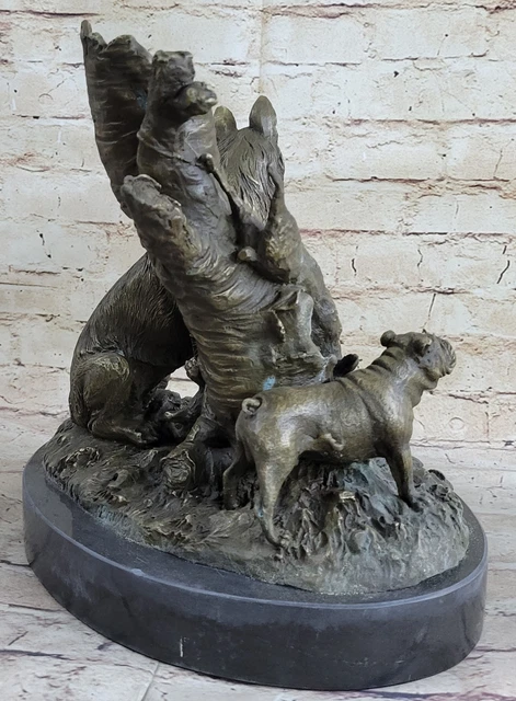 SCULPTURE EN BRONZE De Chiens De Chasse Bulldog Anglais Avec Socle En ...