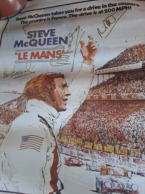 STEVE MCQUEEN LE Mans Poster Hand Signed By Drivers In The Film, Bell ...