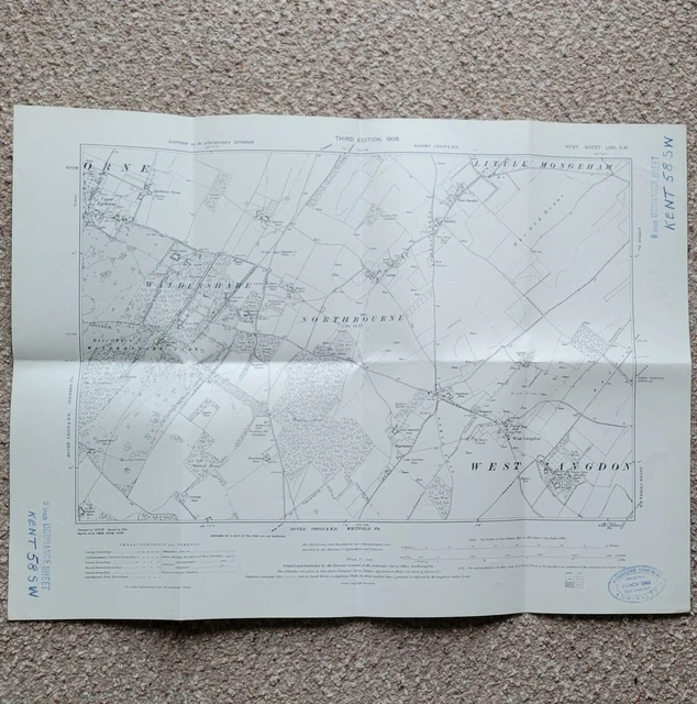 ORIGINAL WW2 KENT 1938 Waldershare Map Britain War British Military ...