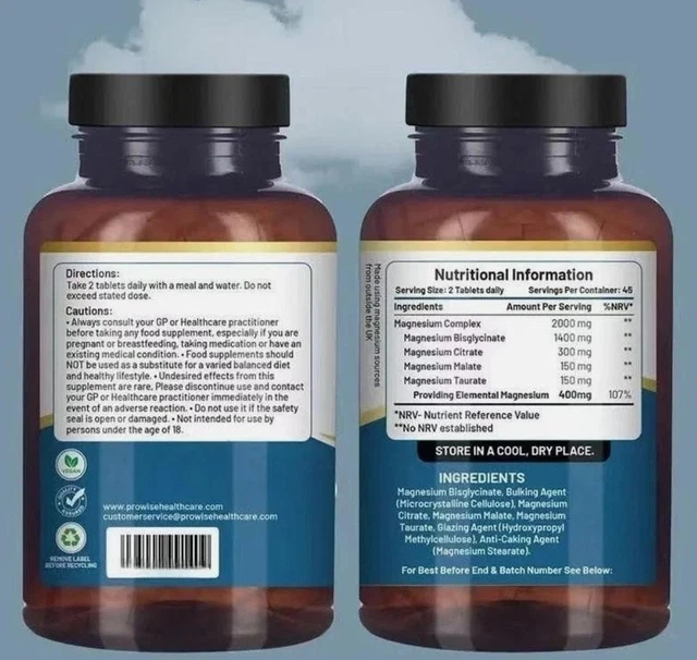 MAGNESIUM GLYCINATE 4-IN-1 Complex 2000mg High Strength Vegan Capsules ...