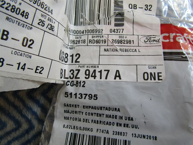 NOS FORD PIÈCE Numéro BL3Z-9417-A Joint Neuf Véritable Ford EUR 6,65 ...