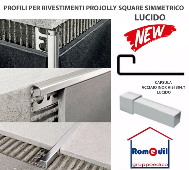 PROFILO ACCIAIO INOX Lucido Angolo Piastrelle Projolly Square Progress ...