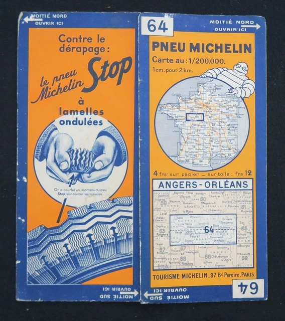 CARTE MICHELIN N°64 ANGERS ORLÉANS 1934 map Mapa Bibendum pneu guide ...