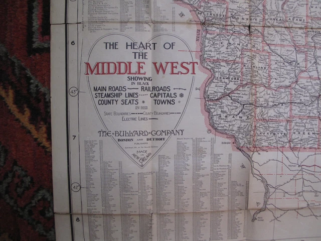 &HEART OF MIDDLE West" Giant Folding Map Ohio Indiana Michigan ...