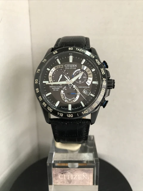 CITIZEN MEN’S ECO Drive A-T Radio Controlled Sapphire B.L Strap Watch ...