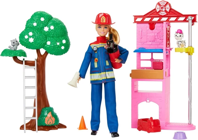 BARBIE CAREERS FIREFIGHTER Doll & Playset with Fire Station & Tree, 2 ...