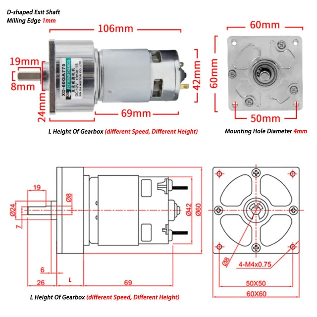 MOTORE RIDUTTORE RIDUTTORE 35 W 12 V24 V DC 10-400 RPM motore ...
