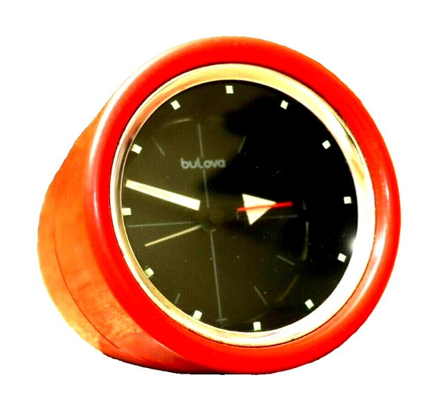 BULOVA RED PEDESTAL Desk Alarm Clock Japanese 60s Wind-Up Mechanical ...