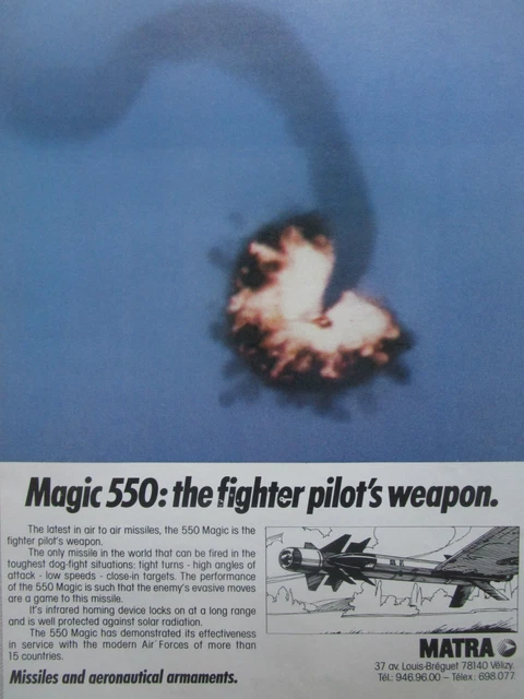 1981-82 PUB MATRA Missile Air To Air Magic 550 Fighter Pilot Weapon ...