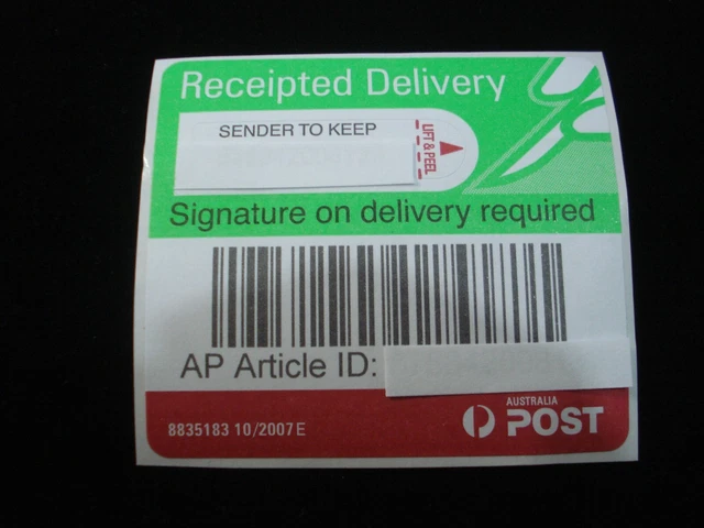 POST RECEIPTED DELIVERY Signature on delivery Label Tracking 100 labels ...