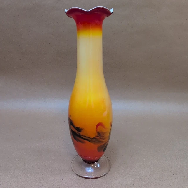 VINTAGE MURANO TALL Glass Vase Yellow Red Orange UV Glow Retro ...