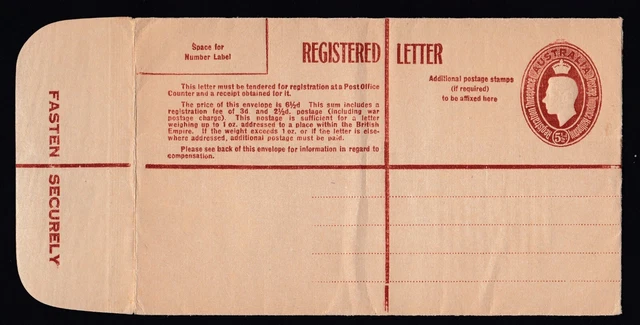 1942 REGISTERED LETTER 5 1/2d PRE-DECIMAL STAMP EMBOSSED COVER BRAND ...