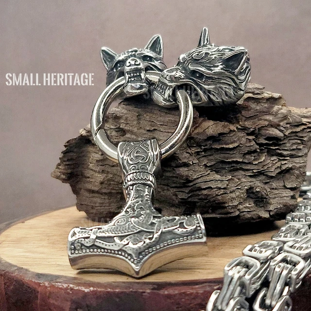 HERREN WIKINGER EDELSTAHL Wolf Halskette Thor Hammer Mjolnir Anhänger Nordisch EUR 48,06 ...