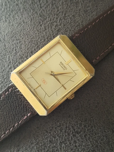 SEIKO 5 MENS Vintage Tank Watch, Gold Tone, 5Y01-5030, New Apollo Leather Strap £54.95 - PicClick UK