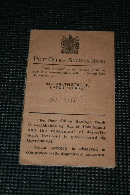 VINTAGE POST OFFICE Savings Bank Book - Eaton Square London 1919 £5.00 ...