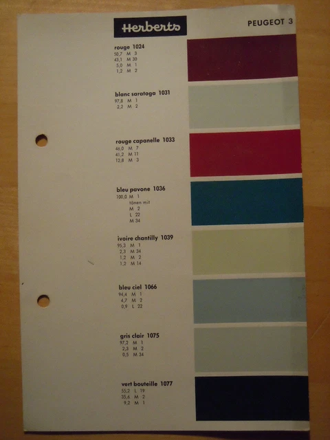PEUGEOT FARBTABELLE FARBKARTE 60er Jahre Farbmuster Lackmuster EUR 4,00 - PicClick DE