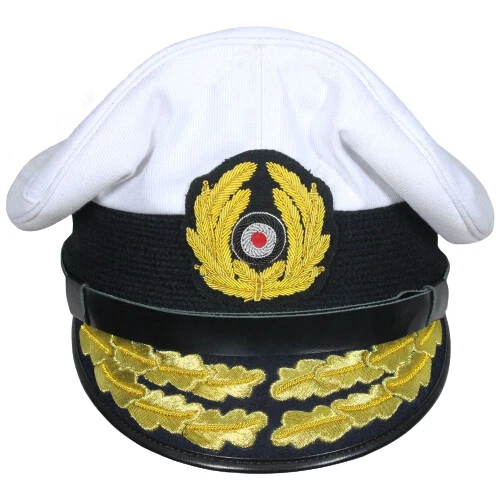 WW2 GERMAN NAVY Kriegsmarine U Boat Visor Cap White Cotton Chinstrap ...