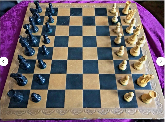 VINTAGE CHESS FULL Set Wood Pieces And Large Wooden Board 45cm x 45cm £ ...