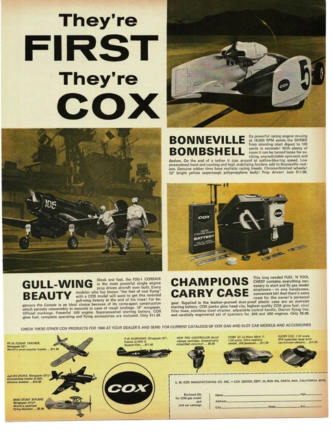 1968 COX GAS Engine Tether model planes cars Shrike Corsair Vintage ...