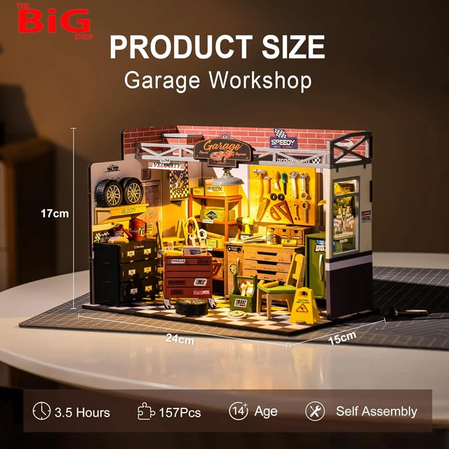 DIY MINIATURE HOUSE Kit Garage Workshop with Light, Wooden Dollhouse ...