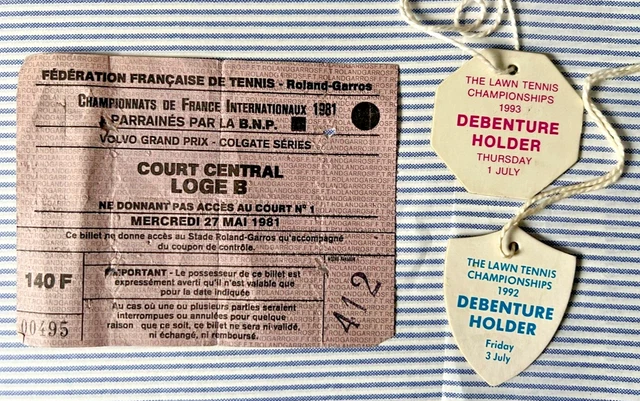 TENNIS TICKETS FRENCH Open Roland Garros 1981 & Wimbledon 1992 & 1993 £ ...