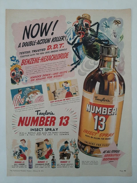 VINTAGE AUSTRALIAN ADVERTISING 1952 ad TAYLOR'S NUMBER 13 INSECT FLY ...