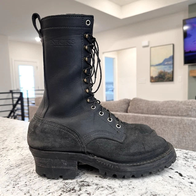 NICKS HOT SHOT Boots 9 A Men's Black Roughout Leather Smoke Jumper ...