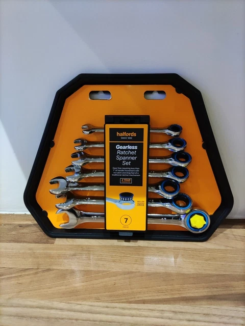 HALFORDS 7 PIECE GEARLESS RATCHET SPANNER SET 8, 10, 12, 13, 14, 15 ...