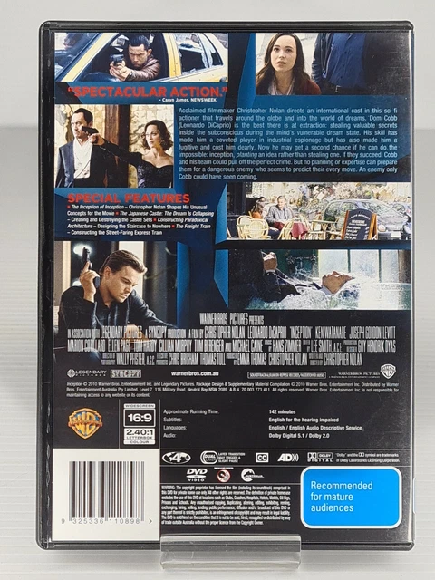 INCEPTION DVD CILLIAN Murphy Joseph Gordon-Levitt Leonardo DiCaprio ...