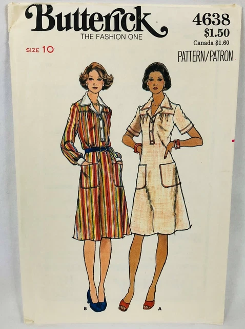 Vtg Oop Butterick Sewing Pattern 4638 1970s A Line Dress W Pockets Sz 10 Uc Ff 865 Picclick Ca