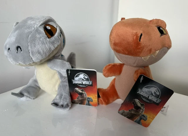 JURASSIC WORLD CAMP Dinosaur 7'' T-Rex Soft Plush Toys Blue & Orange £ ...