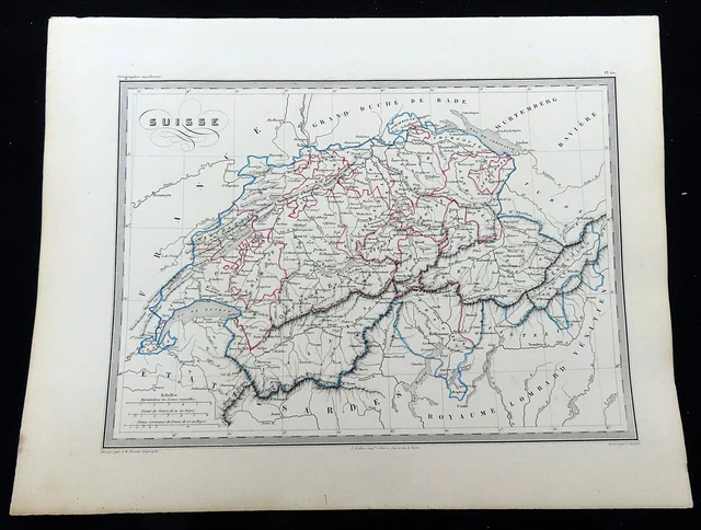 ANTIQUE MAP OF Switzerland The Swiss Alps Cantons Hand Coloured ...