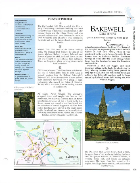 BAKEWELL DERBYSHIRE VINTAGE Walking Route & Map circa 1991 #175-176 £3. ...