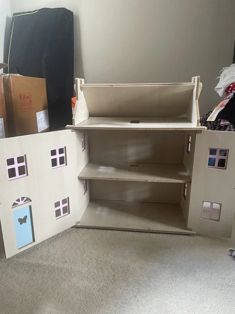 LARGE DOLL'S HOUSE Pink Roof, 2-Storey 2 Rooms, Furnished Set. £21.49 ...