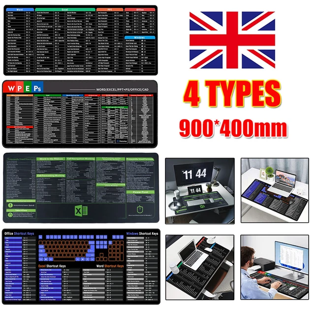 EXCEL SHORTCUTS CHEAT Sheet Office Mouse Pad Keyboard Mats Desk Giant ...