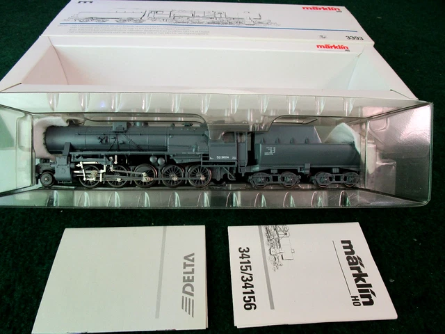 MÄRKLIN HO,3393 DAMPFLOK mit Tender BR 52 Delta mit Anleitung in OVP ...