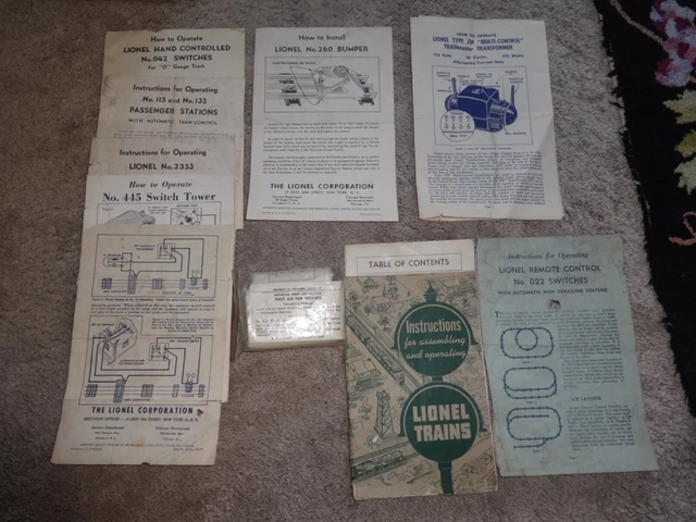 VINTAGE ORIGINAL POSTWAR Lionel Instruction Sheets Booklets 1St Aid Kit ...