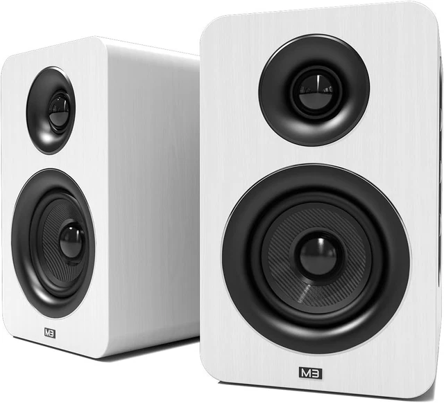 60W BLUETOOTH BOOKSHELF Speakers White 24bit DAC Carbon Fibre Optical £ ...