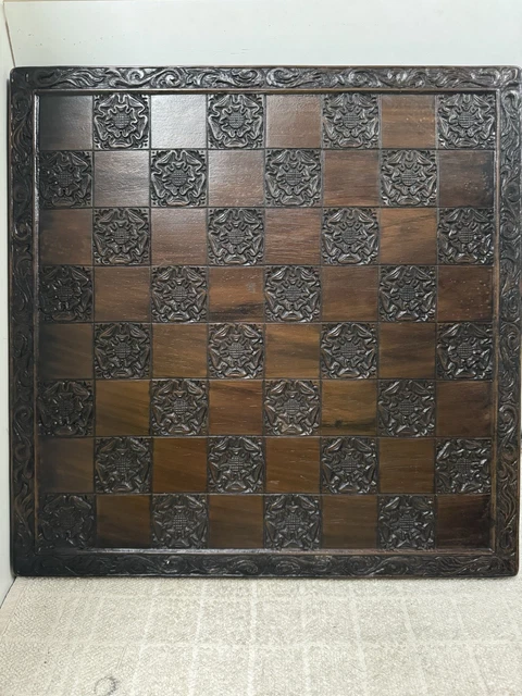 LARGE DARK WOOD Chess Board Yorkshire Rose Gothic Style 45cm £84.00 ...