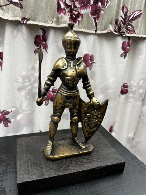 ANTIQUE BRASS KING Arthurian Knight Camelot Statue Excalibur Round ...